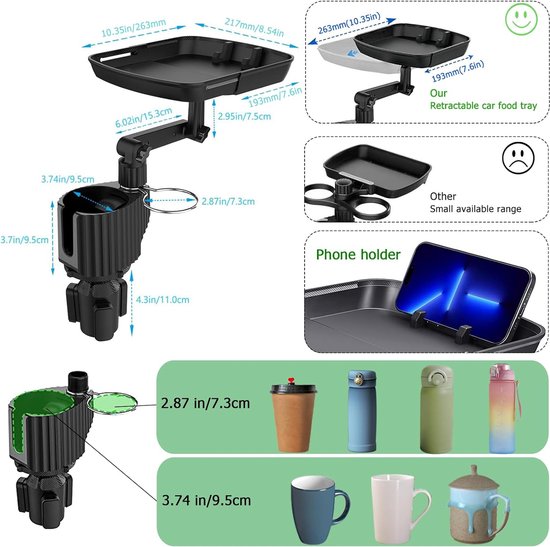 Autobekerhouder, tafel, dienblad, rekbaar, 360 graden verstelbaar ...