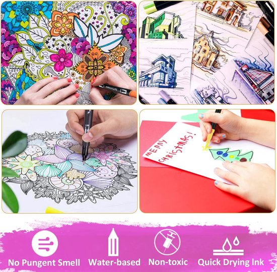Dual Brush Pen Set, 24 kleuren Dubbele Viltstiften Pennen, Aquarel ...
