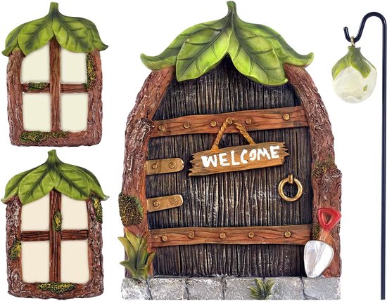 Elfendeur Tuindeur en Raam voor Bomen, 14 cm Hars Miniatuur Elfendeur ...