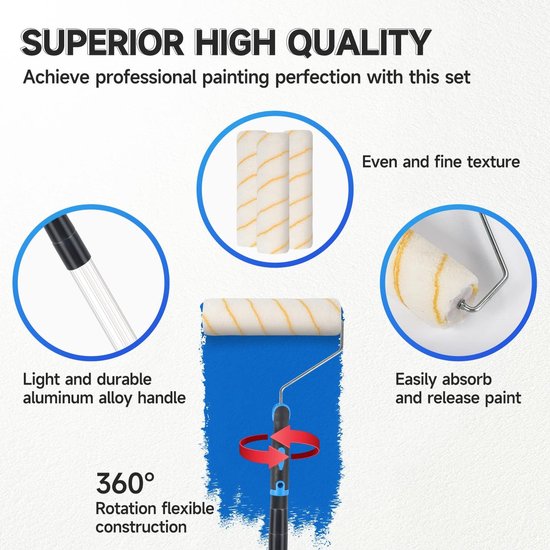 18-delige verfroller set, verfroller met telescoopstang, verfroller ...