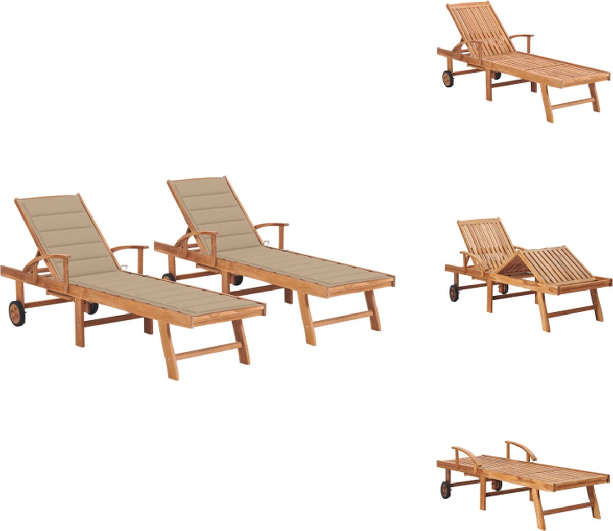 vidaXL Houten Loungebed - Teakhout - Ligbed met verstelbare rugleuning ...