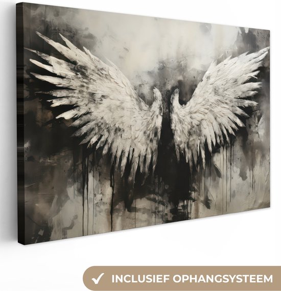 Canvas Schilderij Vleugels - Engel - Zwart - Wit - Abstract - 90x60 cm - Wanddecoratie | bol