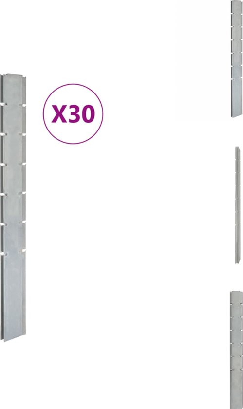 vidaXL Schuttingpaal - Galvaniseerd Staal - 19 x 4 x 180 cm (30 stuks ...