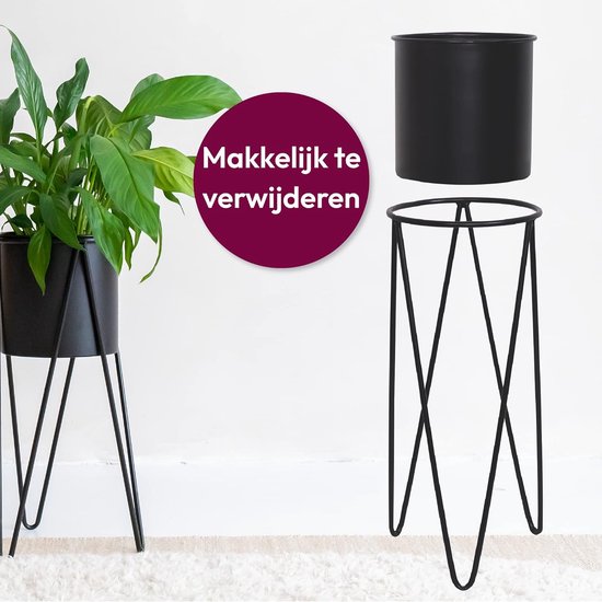 Plantenstandaard Metaal Zwart | Set van 2 | Bloempot op Standaard Rond ...