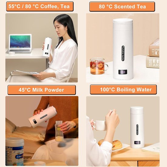 Timé - Draagbare Waterkoker - Reiswaterkoker- Mini Waterkoker - Wit | bol