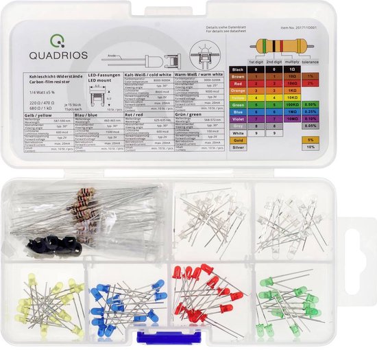 Quadrios LED-assortiment Rood, Groen, Geel, Blauw, Koud-wit, Warm-wit ...