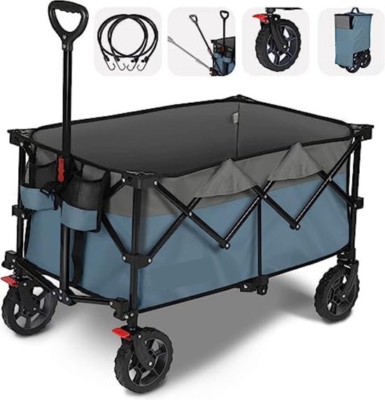 Bolderkar Opvouwbaar Luchtbanden - Bolderkar Met Duwstang - Blauw Met Grijs | bol.com