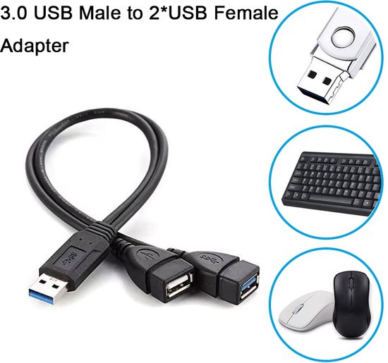 USB Splitter Kabel - 1 naar 2 poorten - USB 3.0 & 2.0 - Zwart | bol