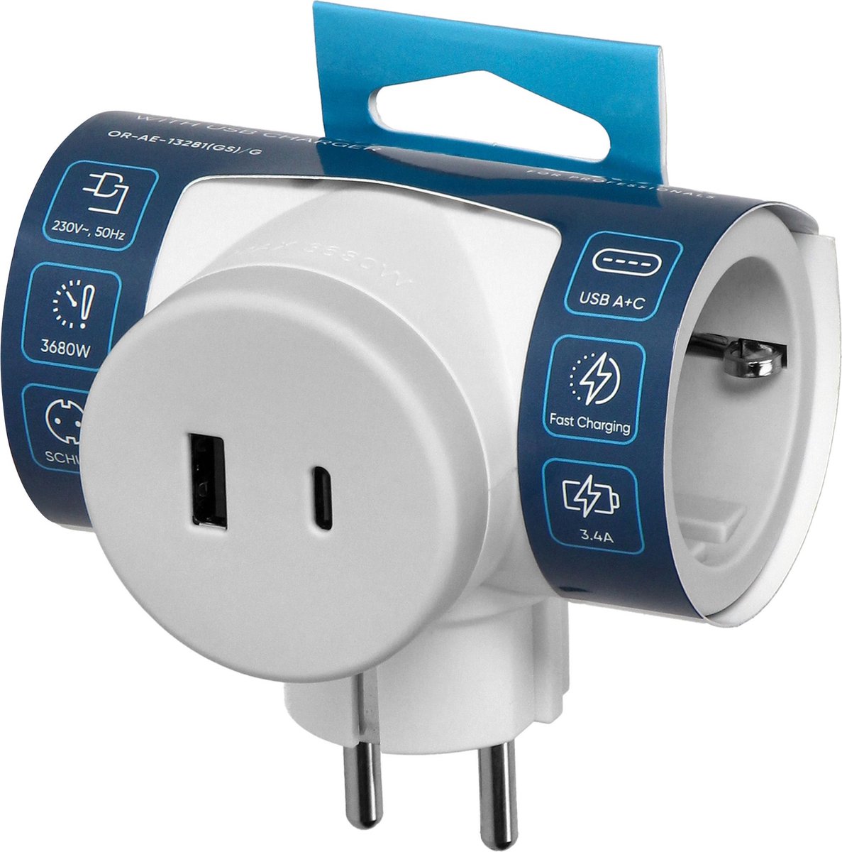 Stopcontact Splitter met USB A en USB-C - Verdeelstekker Horizontaal ...