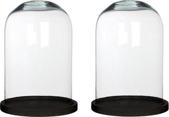 2x Glazen decoratie stolpen Hella op zwarte houten plateau 21 x 30 cm ...