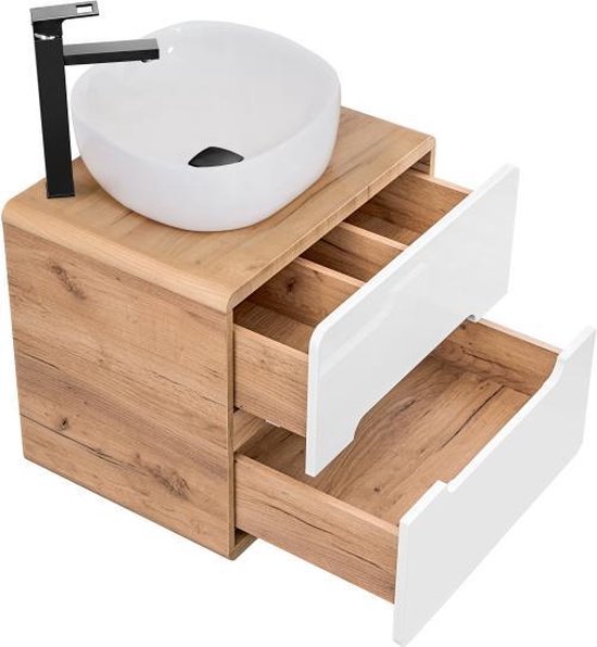 Wastafel Meubel 60 cm met Waskom Wit Eiken – Wastafelmeubel set ...