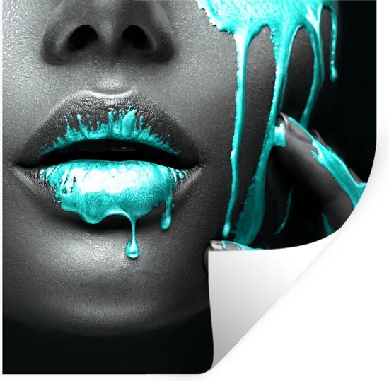 Muurstickers - Sticker Folie - Lippen - Blauw - Zwart - 100x100 cm ...