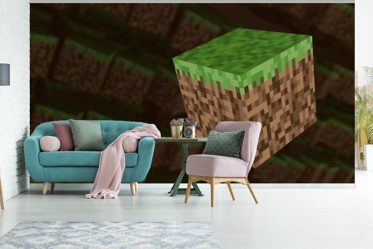 Behang - Fotobehang Minecraft - Blok - Gaming - Breedte 395 cm x hoogte ...