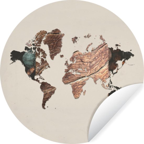 WallCircle - Muurstickers - Behangcirkel - Wereldkaart - Simpel - Hout - 100x100 cm -... | bol