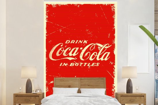 Behang - Fotobehang Coca cola - Vintage - Reclame - Tekening - Breedte 195 cm x hoogte... | bol