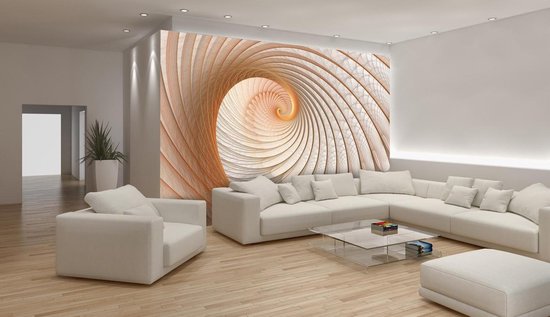 Fotobehang - Vlies Behang - 3D Illusie - Oranje Schelp - 208 x 146 cm ...