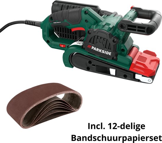 PARKSIDE Bandschuurmachine 600 W - Inclusief 12-delige Band schuurpapier set 75 x 457 mm | bol
