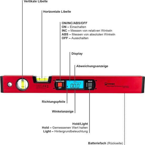 Digitale waterpas hoekmeter met LCD display en magnetische ...