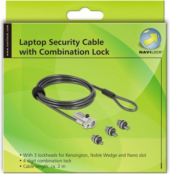 Navilock Notebookslot met cijfercode - 2 meter - 3-in-1 - voor dunne ...