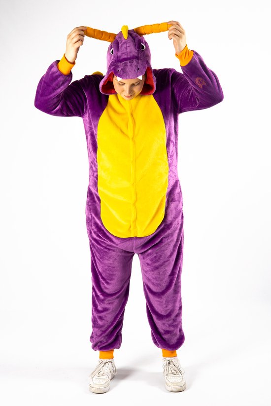 KIMU Onesie Paarse Draak Pak - Maat XS-S - Drakenpak Dino Kostuum Paars Pak 152 158 -... | bol