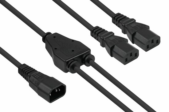 2x C13 - C14 Y-stroomkabel - 0,20m + 2x 0,10m - 3x 0,75mm / zwart - 0 ...