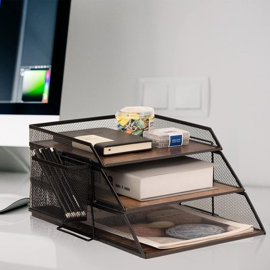 Vintage Wooden and Metal Letter Tray Stackable Desk Organizers Paper ...