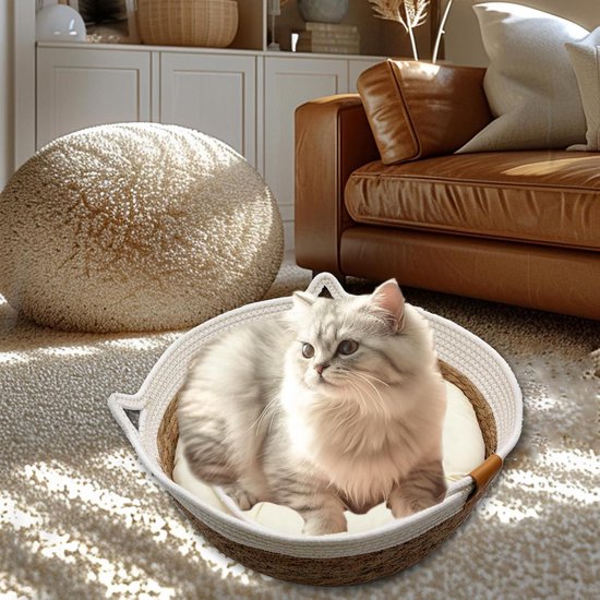 Kattenhok en kattenmand rotan huisdierbed handgemaakt - 100% katoenen ...