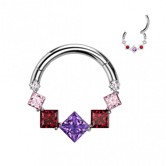 Piercing clicker titanium 7lined square vrolijke kleuren 1.2X8 - LMPiercings | bol