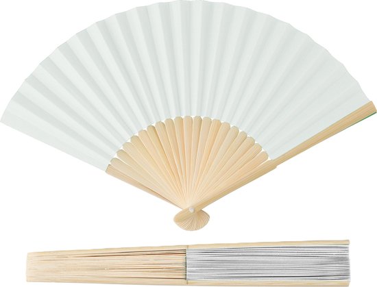 Handwaaier/spaanse waaier - 2x - wit - bamboe/papier - 36 x 21 cm ...