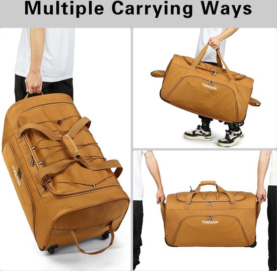 110L Opvouwbare Plunjezak met Wielen - Bruin - Packable & Opvouwbaar - Reizen Camping... | bol