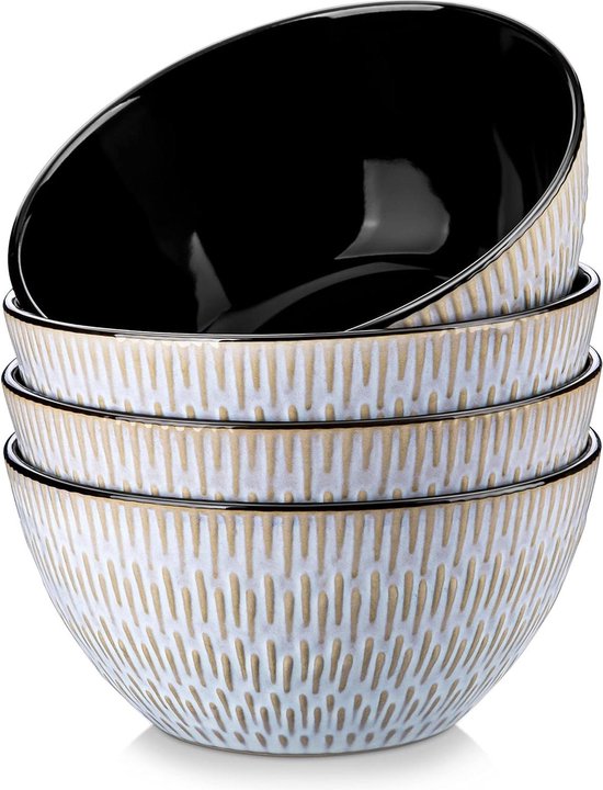 Grote aardewerken ontbijtkommen - set van 4 - 860 ml - voor salades ...