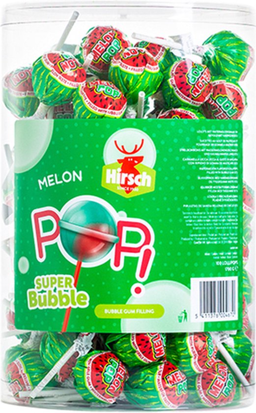 Hirsch - Super Bubble Lolly - Watermeloen - 100x17 Gram - Lollie ...