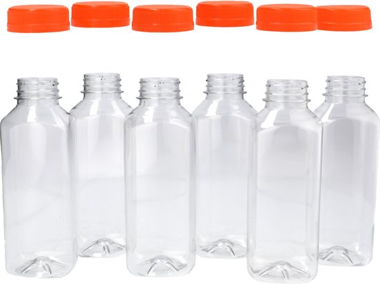 60 x Sapfles Plastic 500 ml - Vierkant - PET Flessen met Dop oranje ...