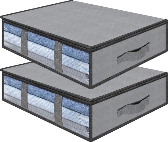 Opbergbox voor onder het bed, Set van 2 opvouwbare opbergboxen voor onder het bed met... | bol