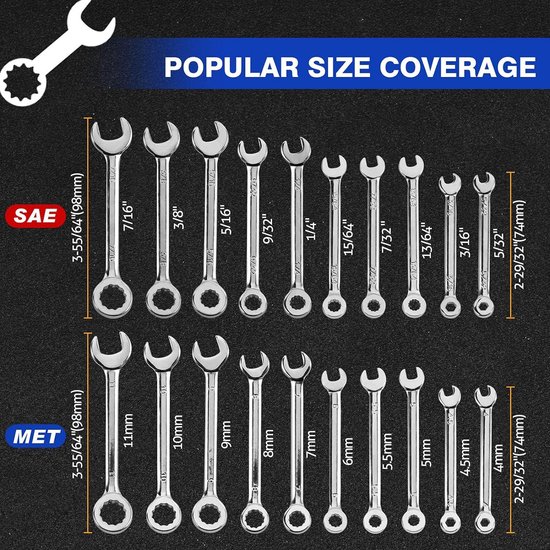 Mini Wrench Set Metric/SAE - Open End and Box End Wrench Set - Standard ...