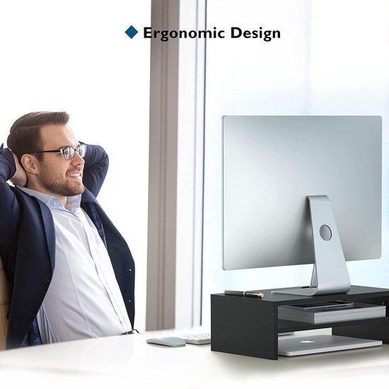 Wooden Monitor Stand Booster with Smartphone Holder - Ergonomic Laptop ...