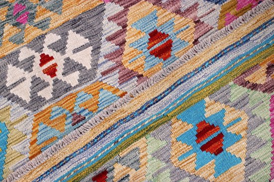 Kleurrijk Tapijt Laagpolig Handgeweven Wollen Vloerkleed - Koho Afghan ...