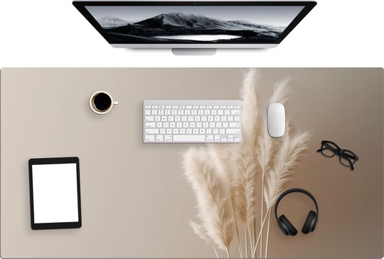 Bureau onderlegger 120x60 cm - Pampasgras - Pluimen - Pastel - Wit ...