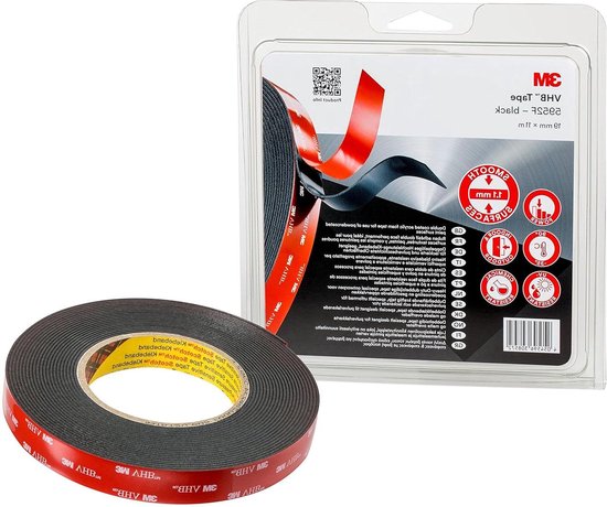 VHB 5952F dubbelzijdige kleefband voor veeleisende oppervlakken - zwart - 19 mm x 11 m... | bol