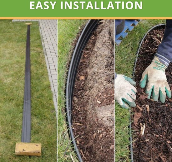 Kunststof Gazonrand Flexibel 12 m Zwart UV Vorstbestendig - Makkelijk ...