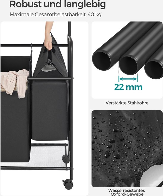 Waswagen met Kledingrail - Zwart - Rollende Kar - Heavy Duty ...