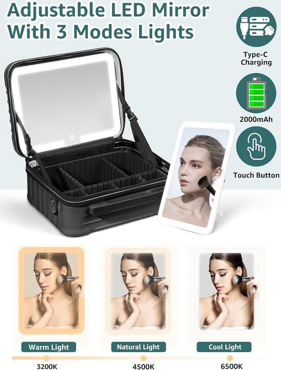 Visagie koffer Make-uptas met led-spiegel reismake-uptas Light 3 ...
