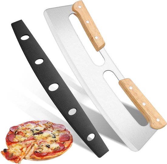 Pizzasnijder rocker met dubbel houten handvat - roestvrijstalen ...