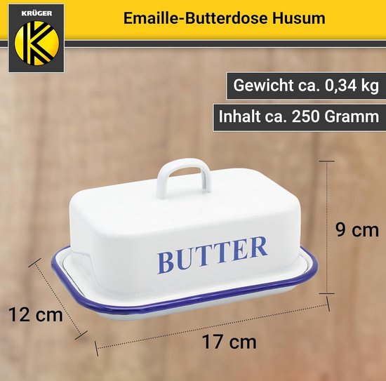 Krüger Botervloot Husum - emaille botervloot met deksel - voor 250 g ...
