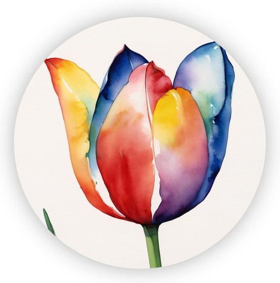 Schilderij Tulp in aquarel - Waterverf schilderij rond - Wandbord tulp ...