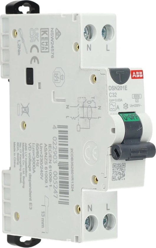 ABB aardlekautomaat 1-polig+nul 32A C-kar 30mA (2CDB352501R1324) | bol