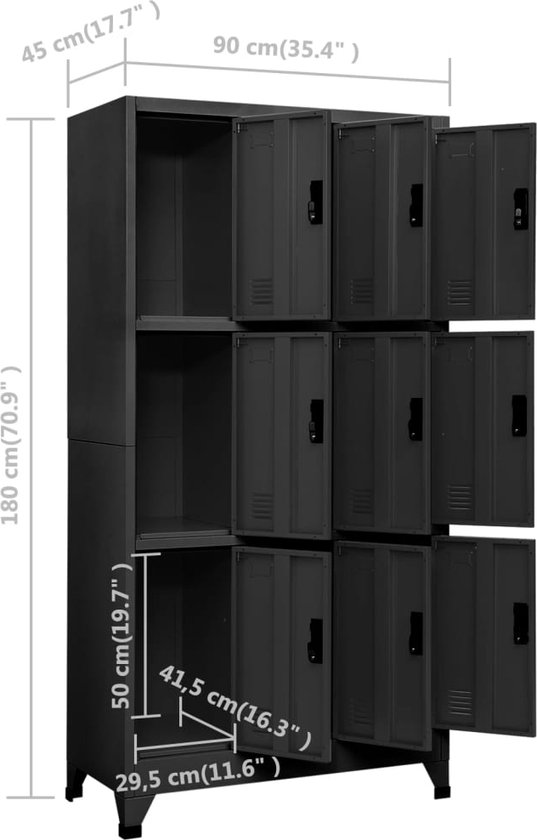 vidaXL Lockerkast 90x45x180 cm staal antracietkleurig - Lockerkast ...