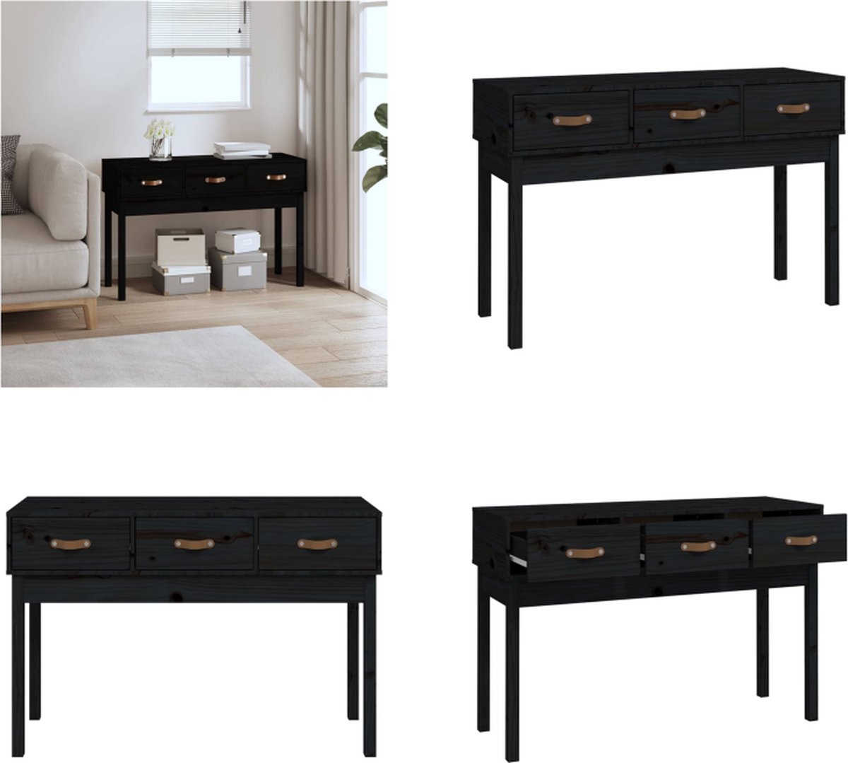 vidaXL Wandtafel 114x40x75 cm massief grenenhout zwart - Wandtafel ...