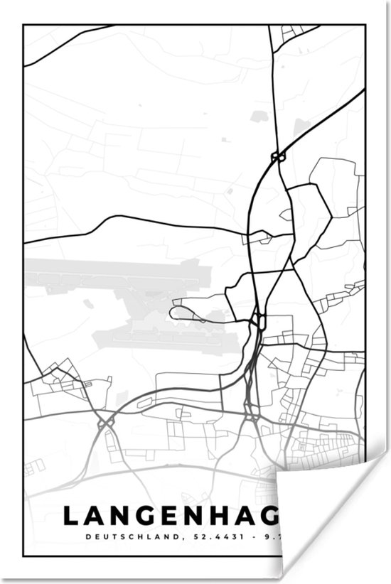 Poster Plattegrond - Stadskaart - Langenhagen - Kaart - 60x90 cm | bol