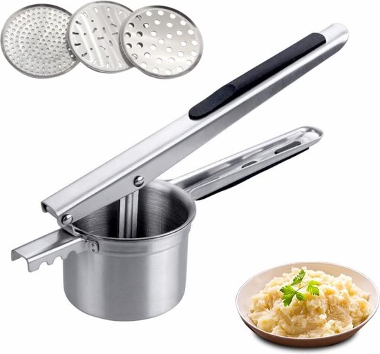 Aardappelpers van roestvrij staal, professionele aardappelstamper met 3 ...